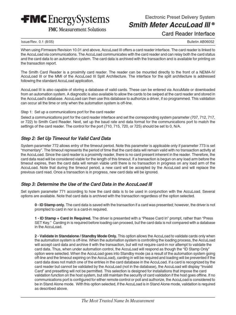 Smith Meter Accuload Iii: Card Reader Interface | PDF | Personal ...