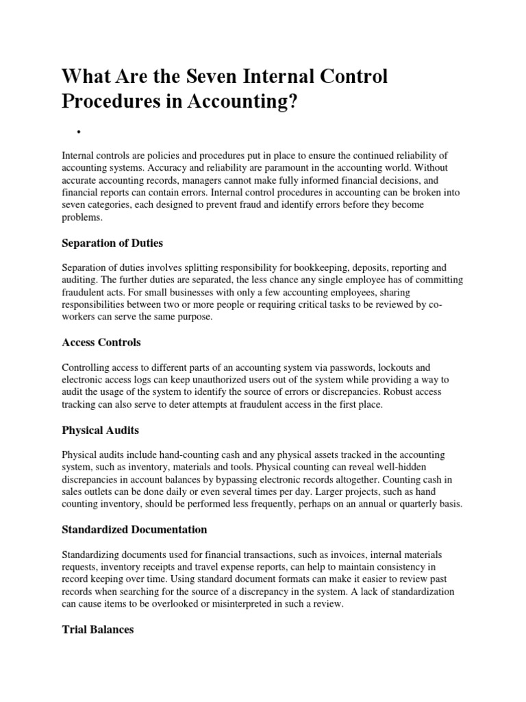 What Are The Seven Internal Control Procedures in Accounting? | PDF ...