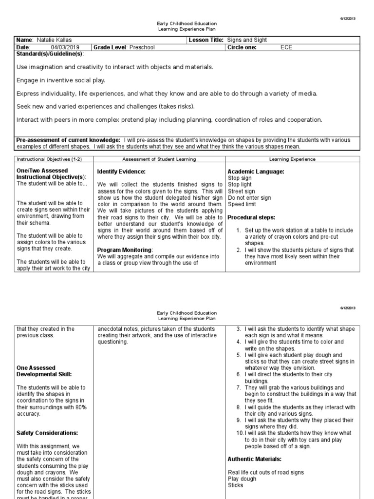 Edt 317 313 Lesson Plan Natalies | PDF | Early Childhood Education ...
