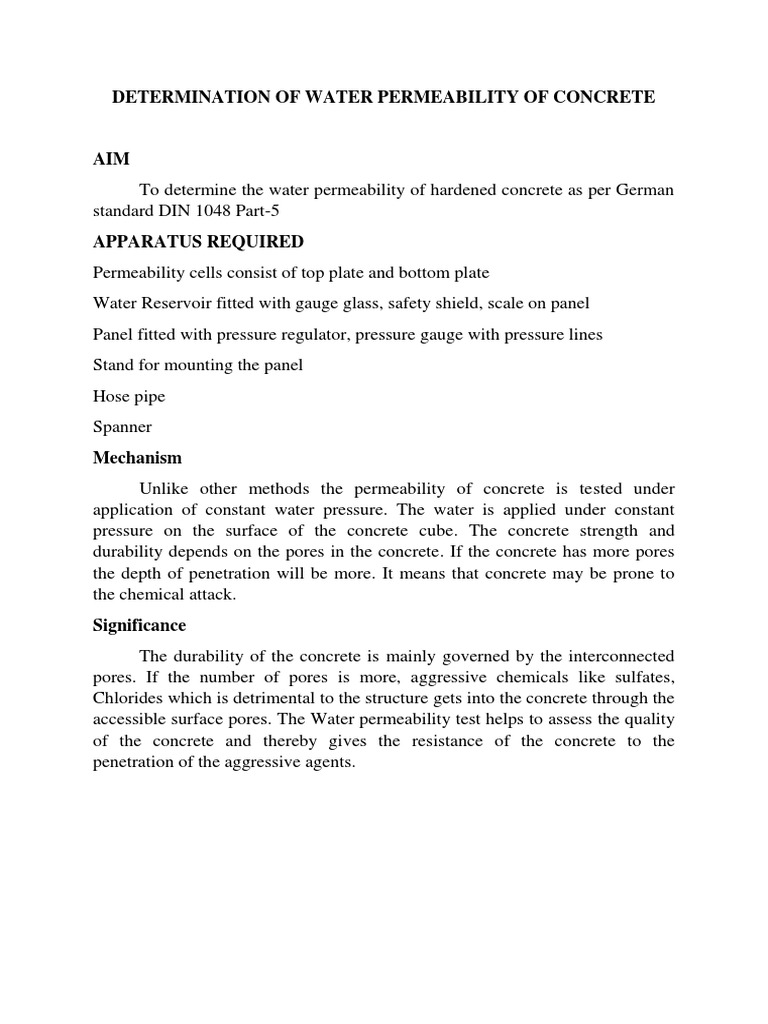Ilr Concrete Permeability Test | PDF | Concrete | Pressure