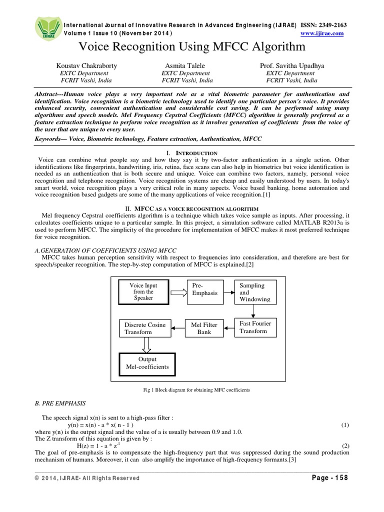 Voice Recognition Using MFCC Algorithm | PDF | Biometrics | Signal ...