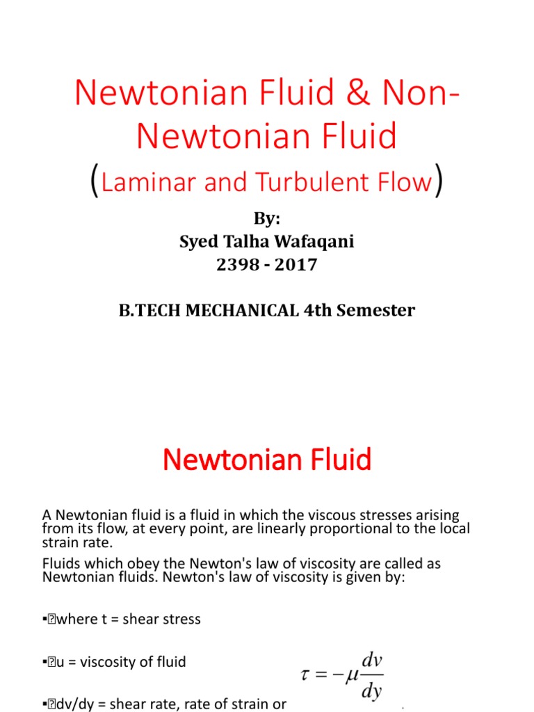 Newtonian Fluid and Non-Newtonian Fluid, Laminar and Turbulent Flow | PDF | Fluid Mechanics ...