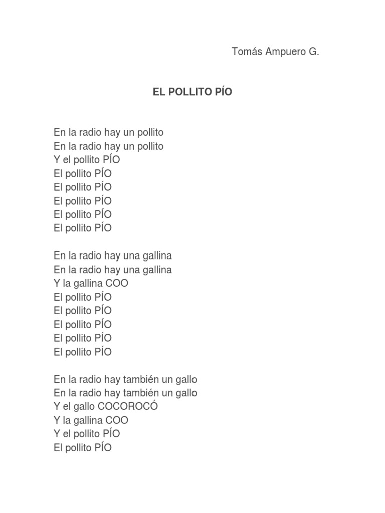 Letra de El Pollito Pío en Español | PDF | Avicultura | Aves