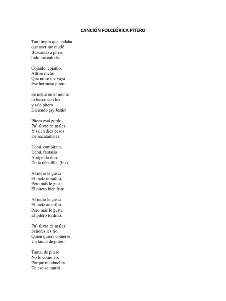 Canción Folclórica Pitero | PDF