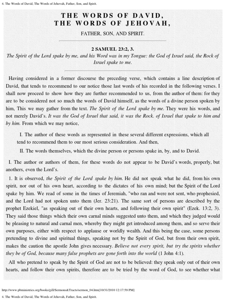 Divine Inspiration in David's Words | PDF | God The Father | Prophet