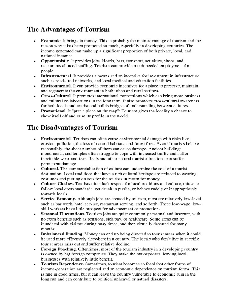 The Advantages and Disadvantages of Tourism | PDF | Tourism | Economies