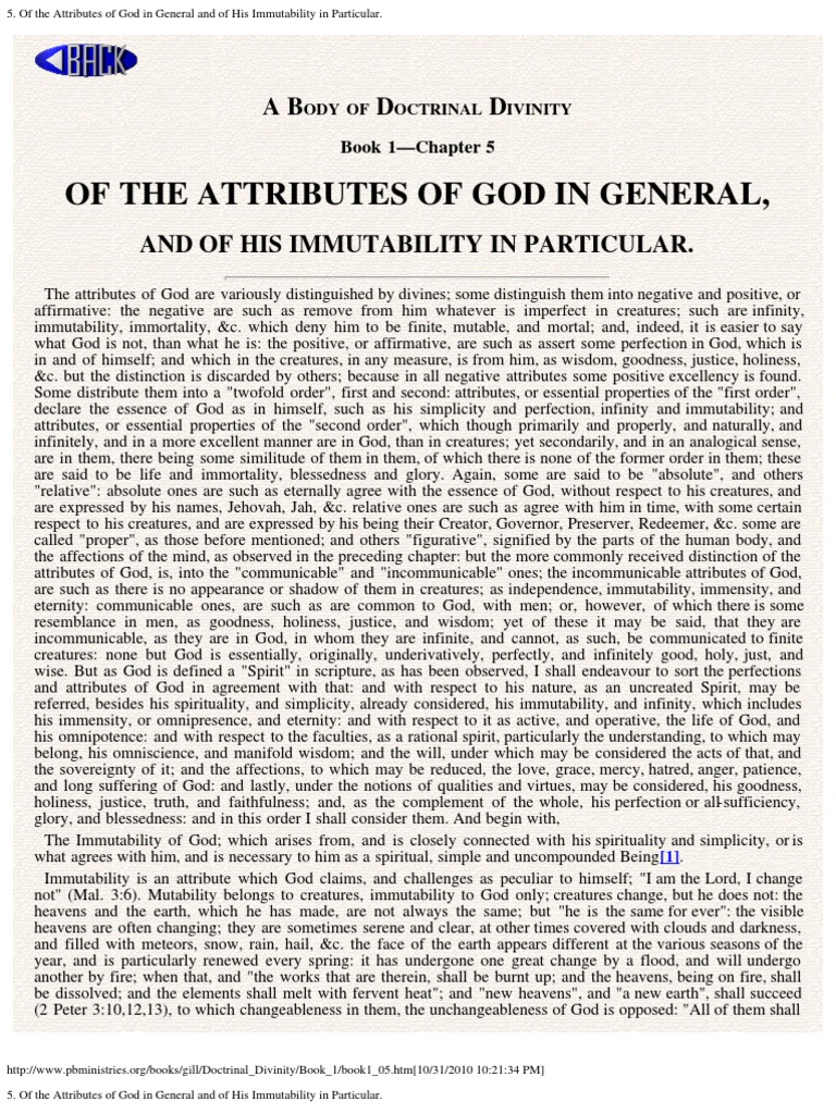 of The Attributes of God in General and of His Immutability in ...