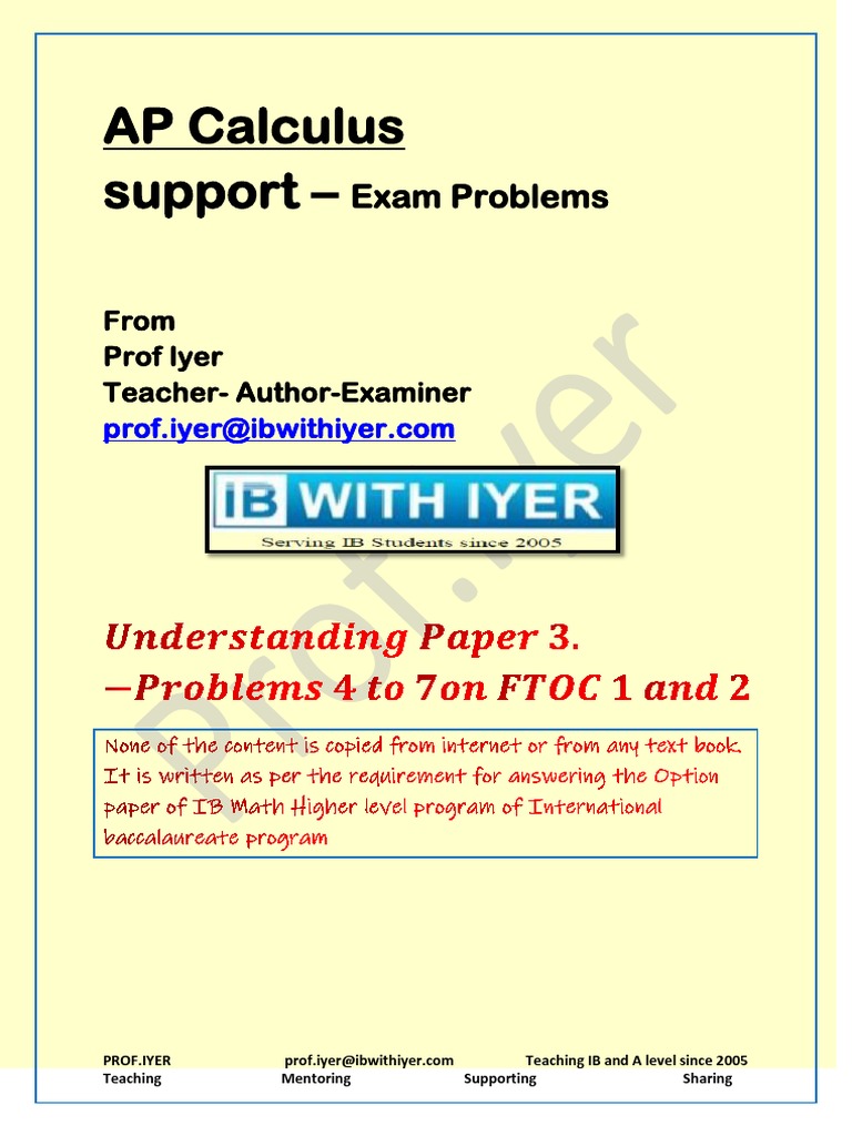 Understanding AP Calculus - Problem On FTOC 1 and 2 - Problem 4 To 7 ...