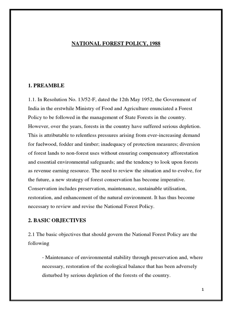 National Forest Policy, 1988 | PDF | Forestry | Protected Area