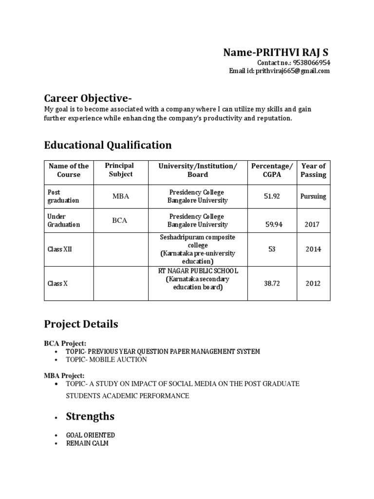 Resume of Prithvi | PDF | Behavior Modification | Change