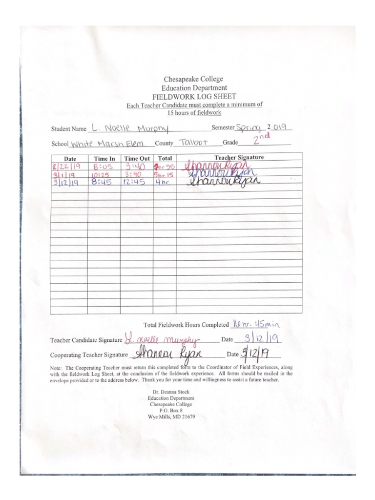 Fieldwork Log Sheets | PDF
