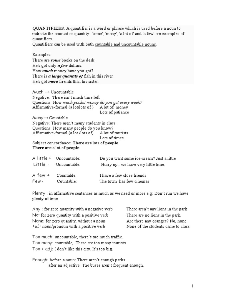 QUANTIFIERS: A Quantifier Is A Word or Phrase Which Is Used Before A Noun To | PDF | Noun | Quantity