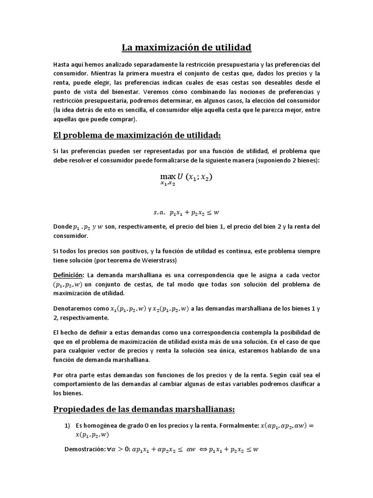 2-La Maximizacion de Utilidad | PDF | Curva de demanda | Utilidad