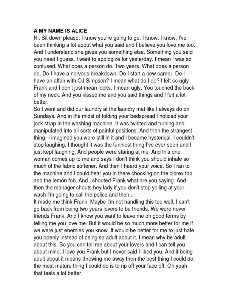 My Name Is Alice Monologue | PDF