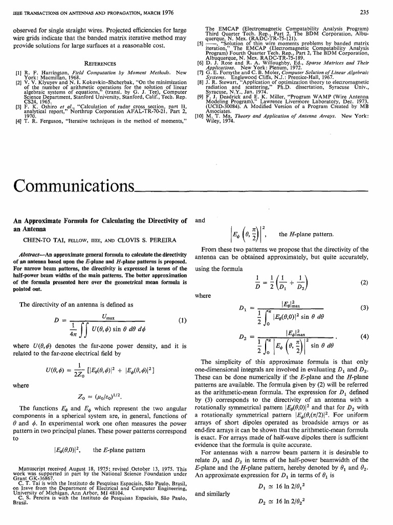 Tai Pereira An Approximate Formula For Calculating The Directivity Of An Antenna Pdf