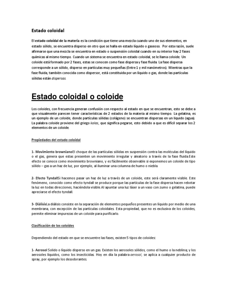 Propiedades y Tipos de Coloides | PDF | Coloide | Química Física