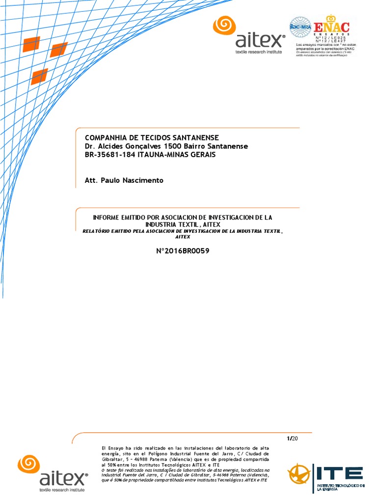 Unisafe Pro FR - Informe Aitex 24-02-16 PDF | PDF | Electromagnetismo ...
