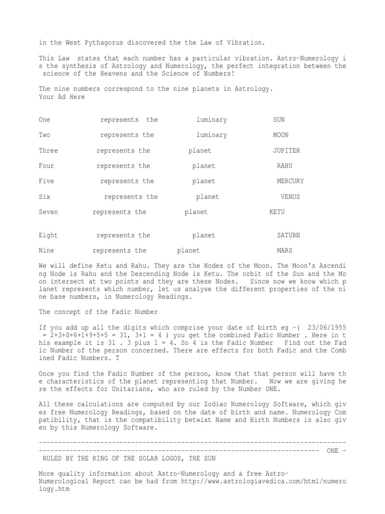 Vedic Numerology | PDF
