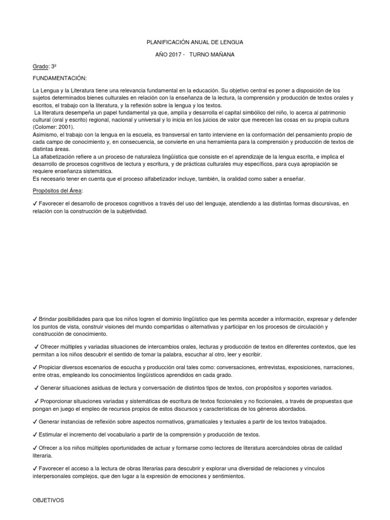 Planificación Anual de Lengua Tercer Grado | PDF | Palabra | Sociedad