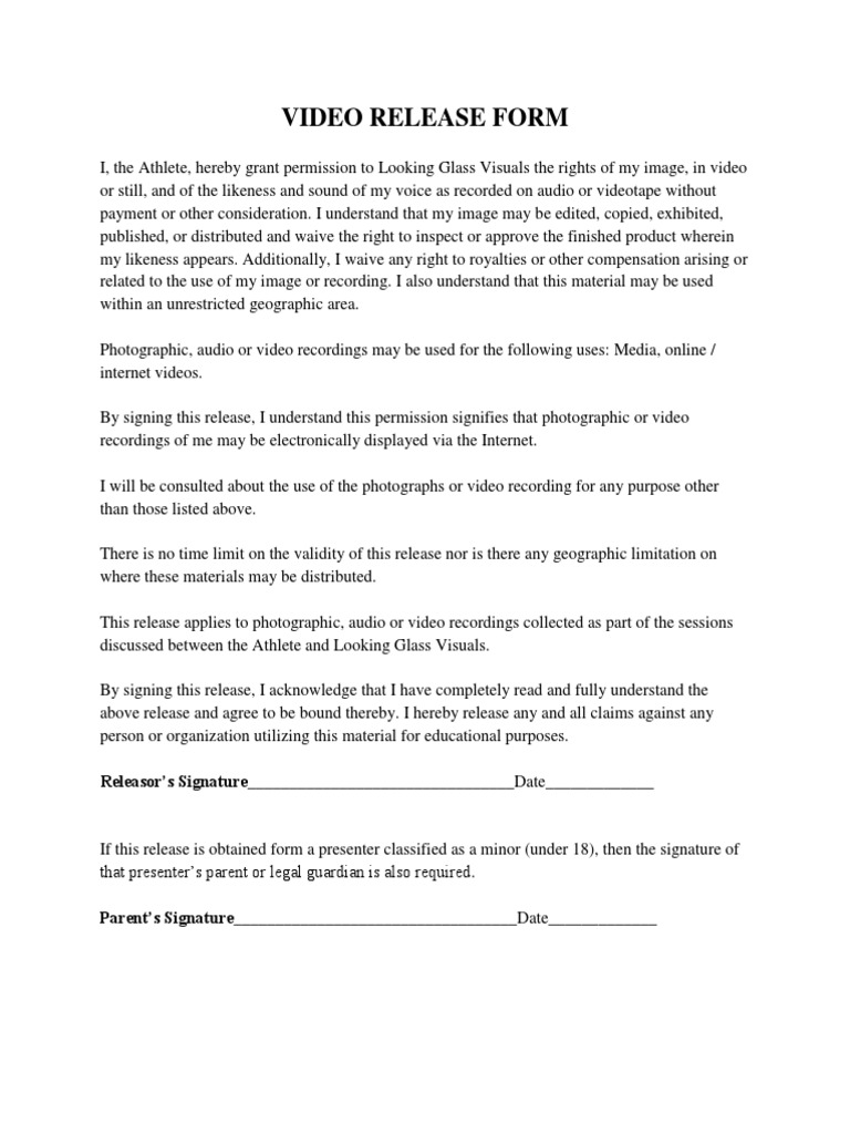 Video Release Form | PDF | Business | Finance & Money Management