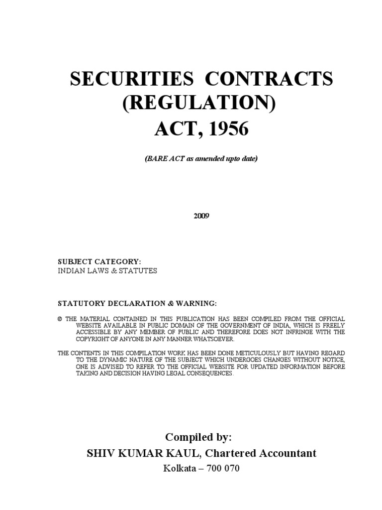Securities Contracts Regulation) Act, 1956 | PDF | Securities (Finance ...
