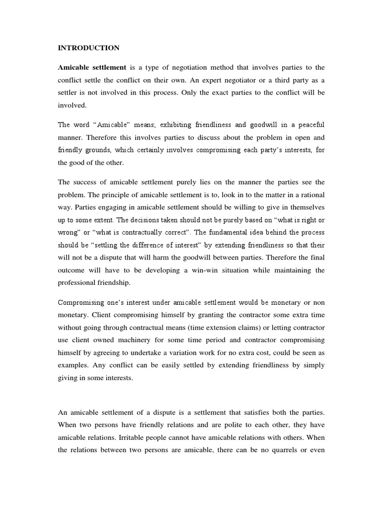 Amicable Settlement as a Method of Dispute Resolution | PDF ...