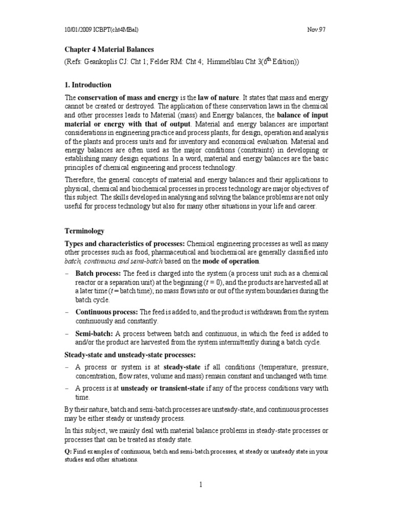 Material Balances in Chemical Engineering | PDF | Stoichiometry ...