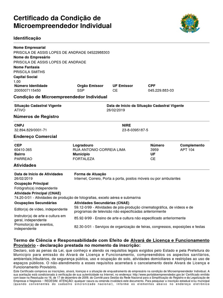 Certificado da Condição de Microempreendedor Individual | Internet ...
