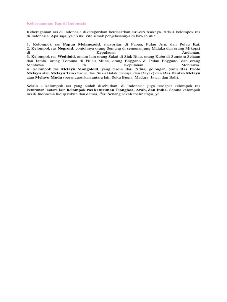 Keberagaman Ras Di Indonesia | PDF