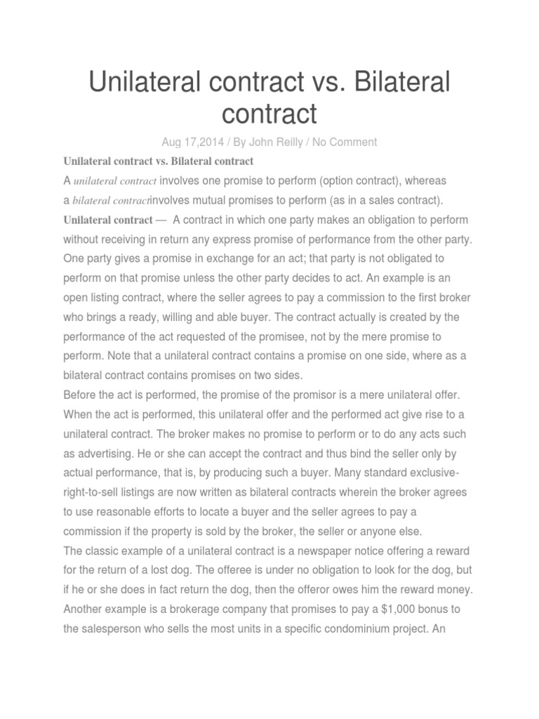 Unilateral-contract-vs.docx | Offer And Acceptance | Option (Finance)