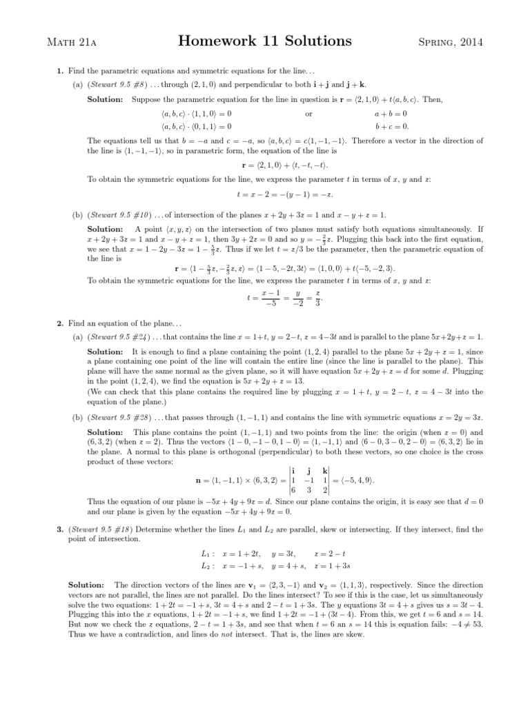 Homework11-Solutions S14 PDF | PDF | Plane (Geometry) | Angle