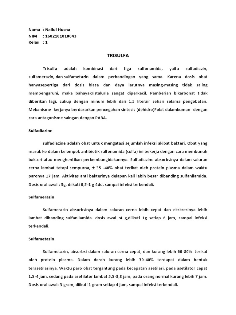 Informasi Obat Trisulfa dan Dosisnya | PDF | Kesehatan Holistik