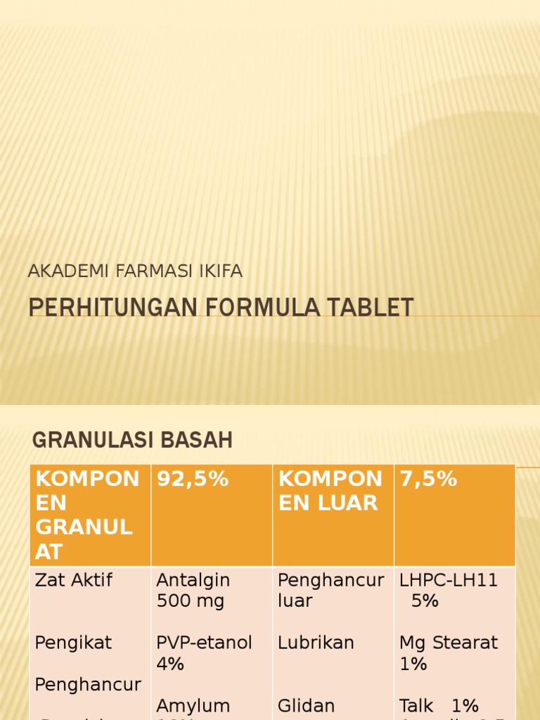 Perhitungan Formula Tablet | PDF