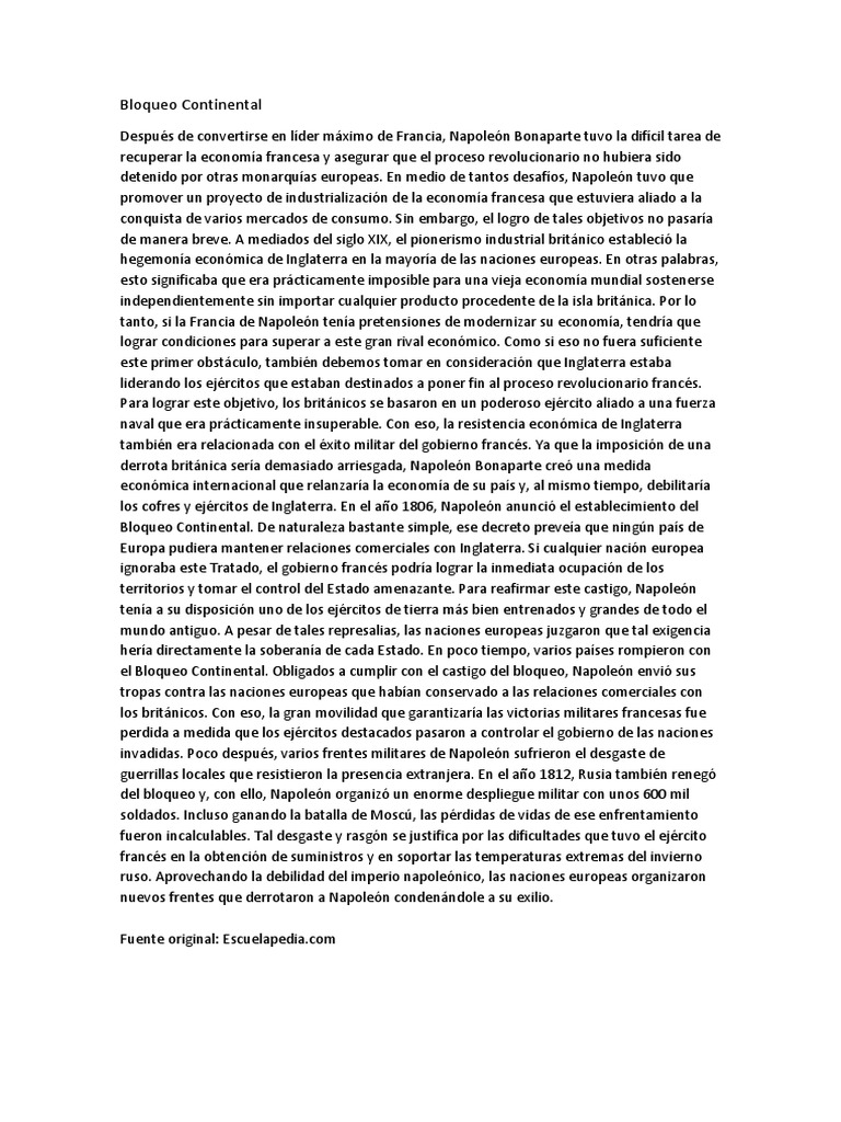 Bloqueo Continental | PDF | Napoleón | Primer imperio francés