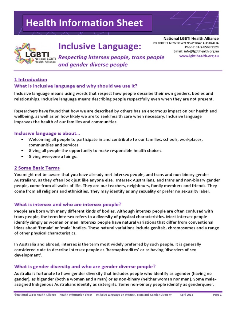 Health Information Sheet: Inclusive Language | PDF | Transgender ...