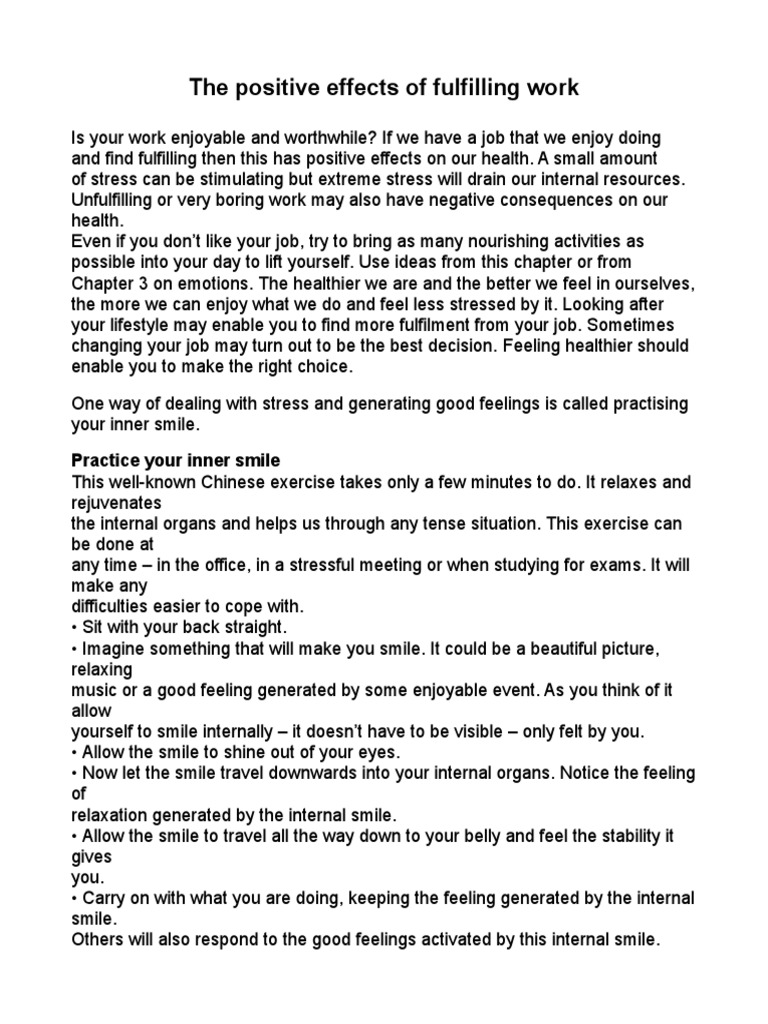 Benefits of Fulfilling Work and Inner Smile | PDF