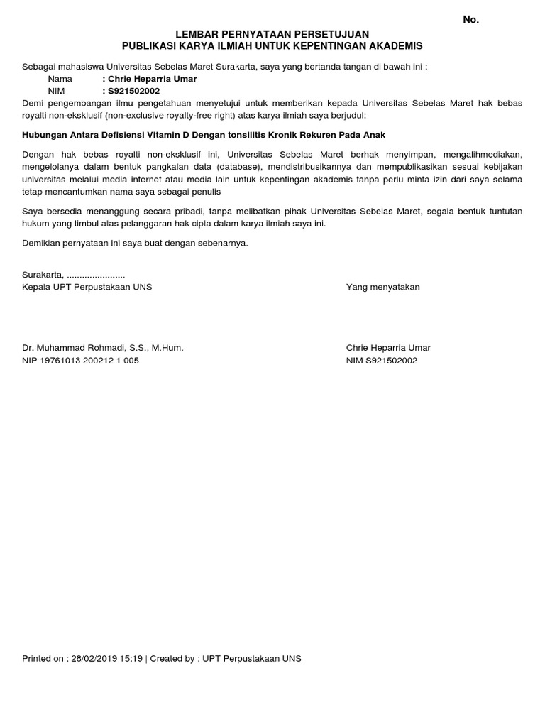 Lembar Pernyataan Persetujuan Publikasi Karya Ilmiah | PDF