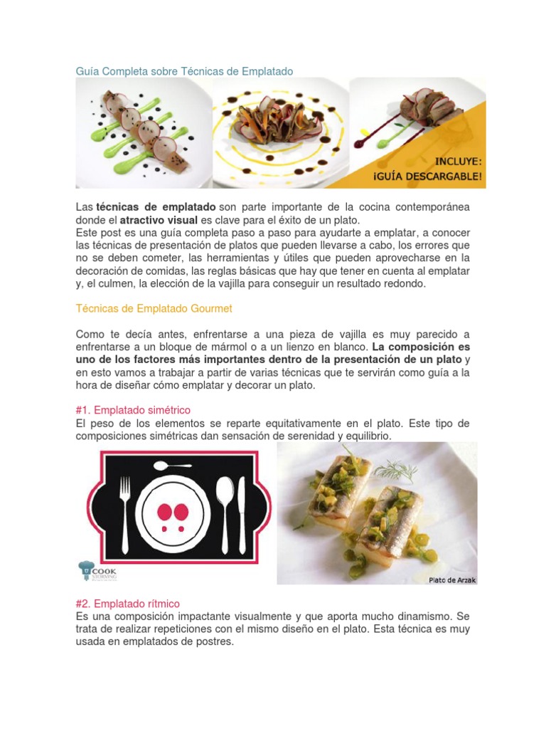 Guía Completa Sobre Técnicas de Emplatado | PDF | Salsa | Cepillo
