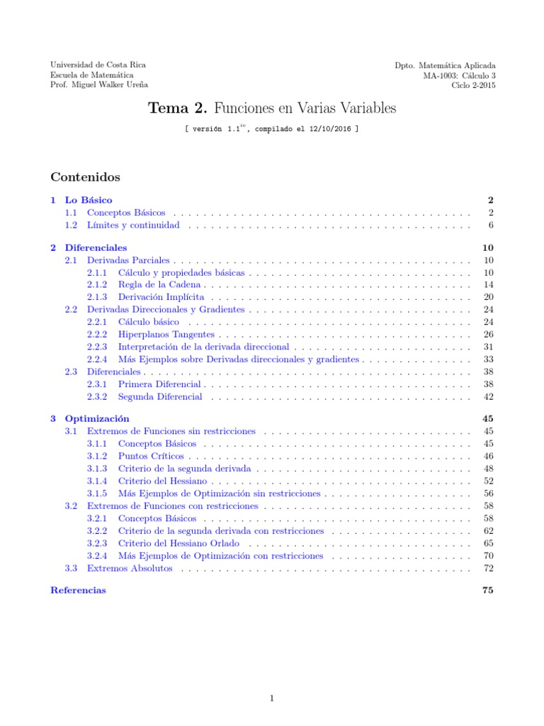 Tema 2. Funciones en Varias Variables | PDF | Función (Matemáticas) | Derivado