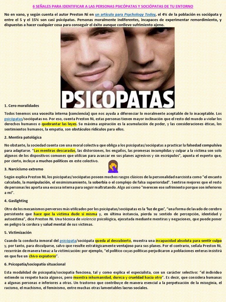 6 Señales para Identificar A Las Personas Psicópatas y Sociópatas de Tu ...