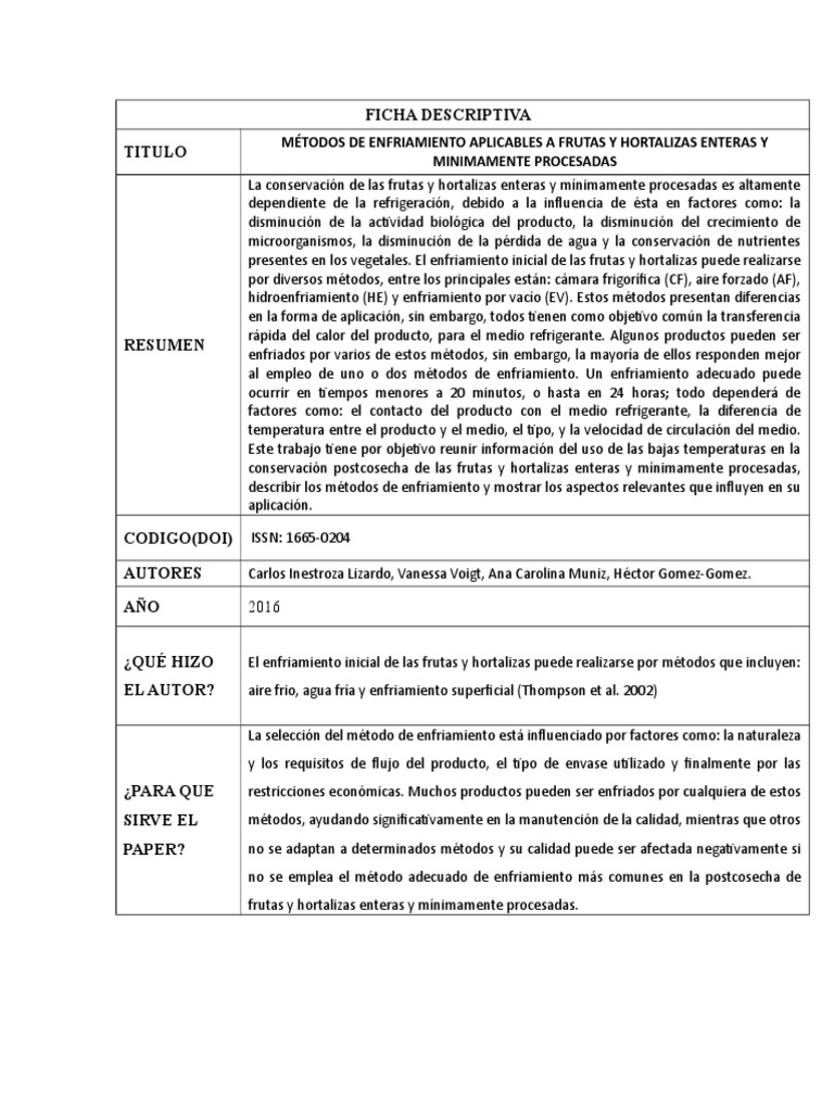 Ficha Descriptiva-Refri Fyh | PDF | Vegetales | Aluminio
