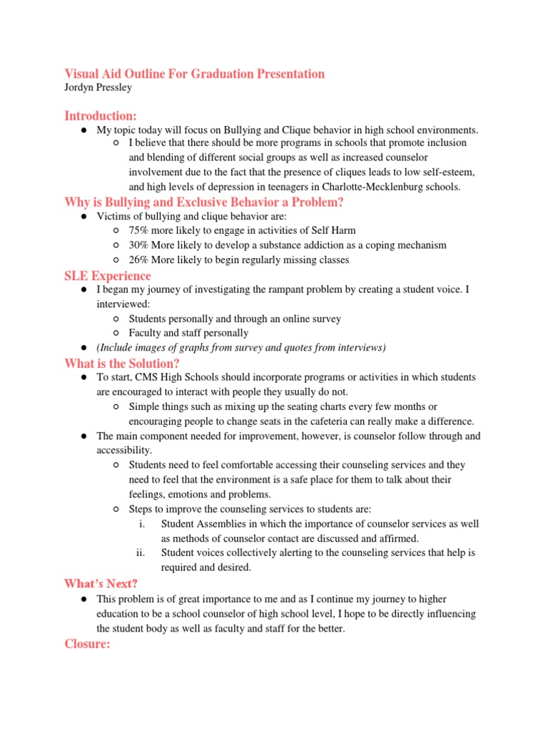 Visual Aid Outline For Graduation Presentation | PDF | Bullying ...