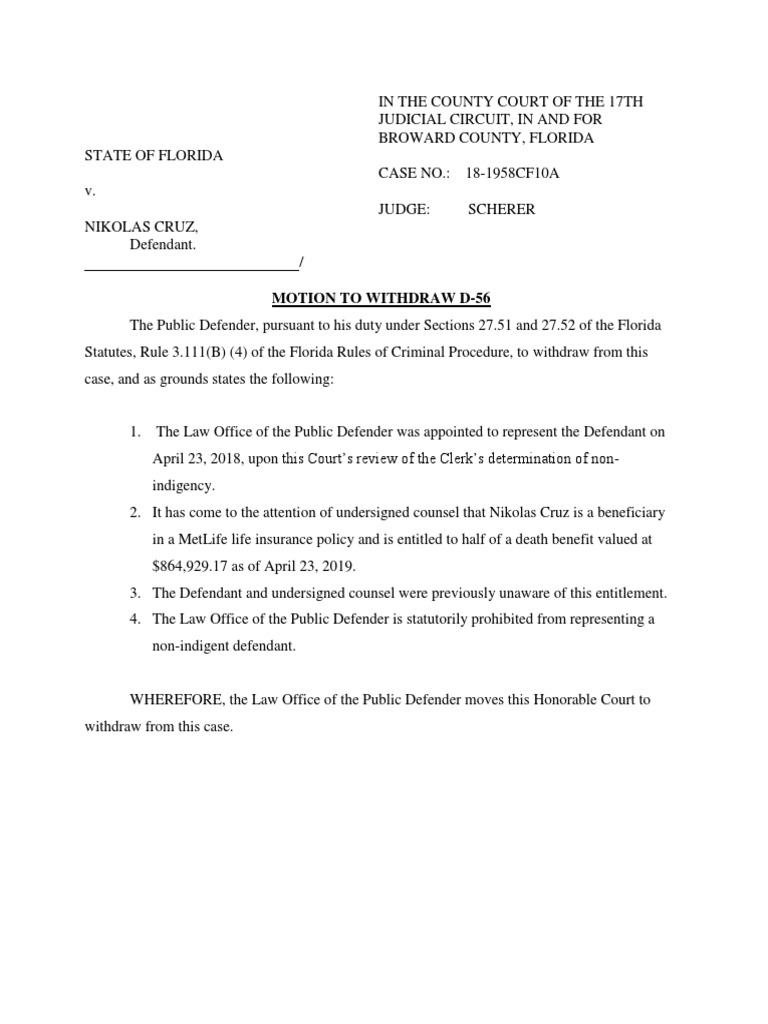 D-56 Motion To Withdraw | PDF | Public Defender | Government Information