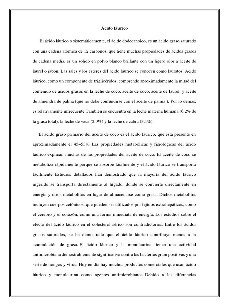 Ácido láurico: propiedades y usos del ácido graso saturado C12 | PDF ...