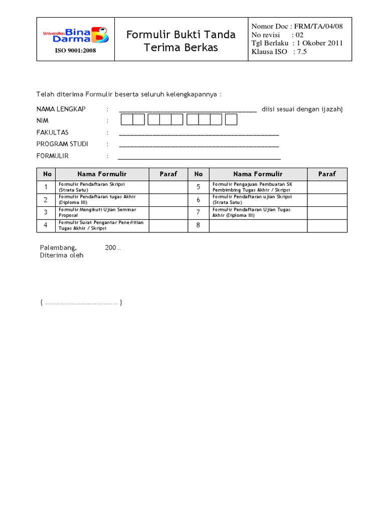 Tanda Terima Berkas | PDF