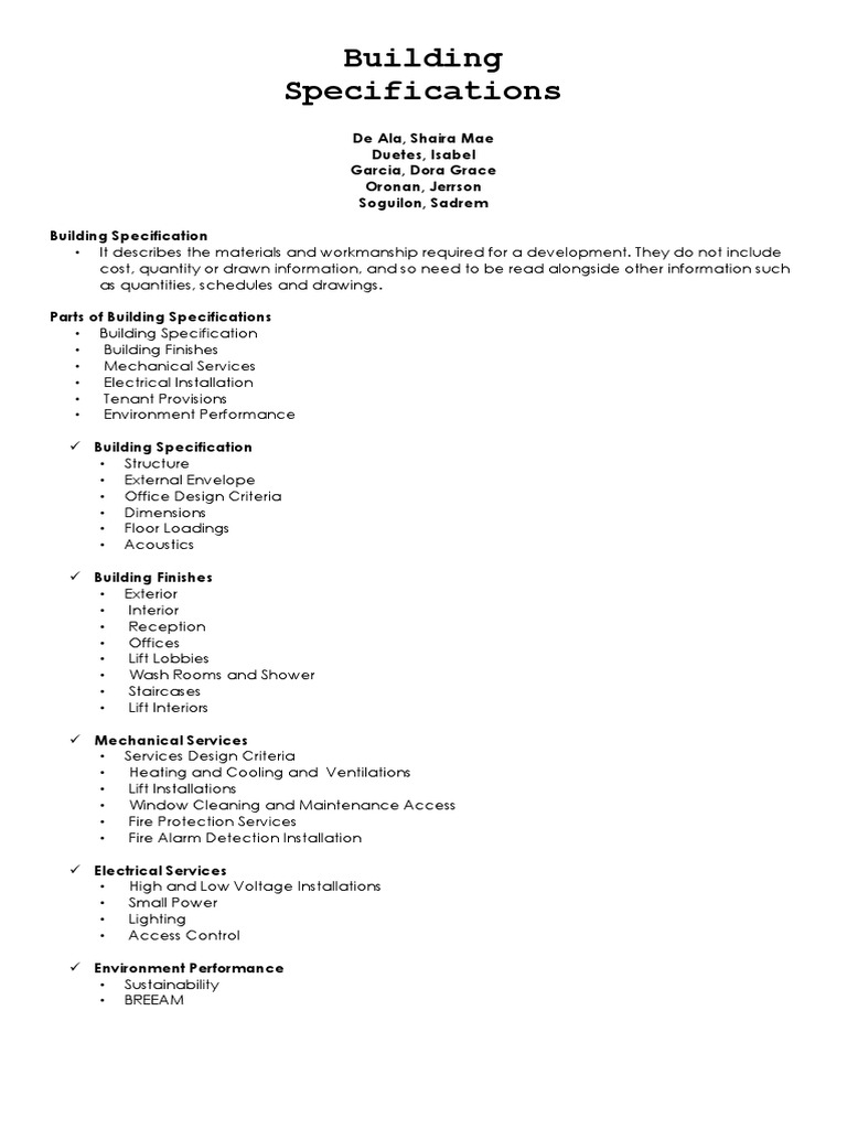 Building Specifications | PDF | Building Code | Specification ...
