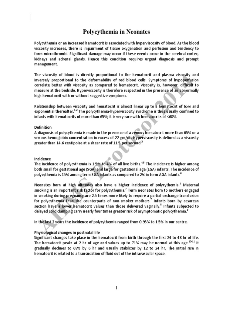 Polycythemia in Neonates Guide | PDF | Hematology | Blood