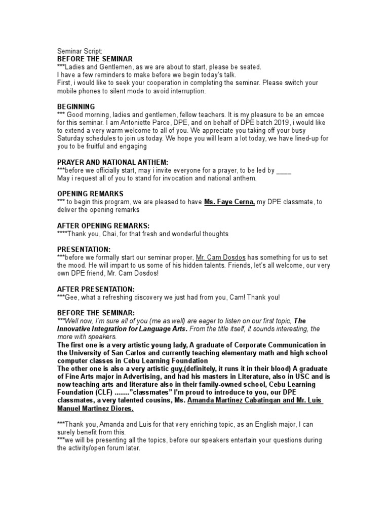 Seminar Script | PDF | Behavior Modification | Cognition