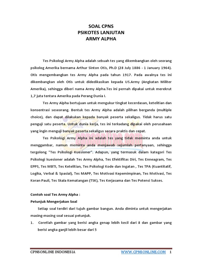 Panduan Psikotes Army Alpha | PDF