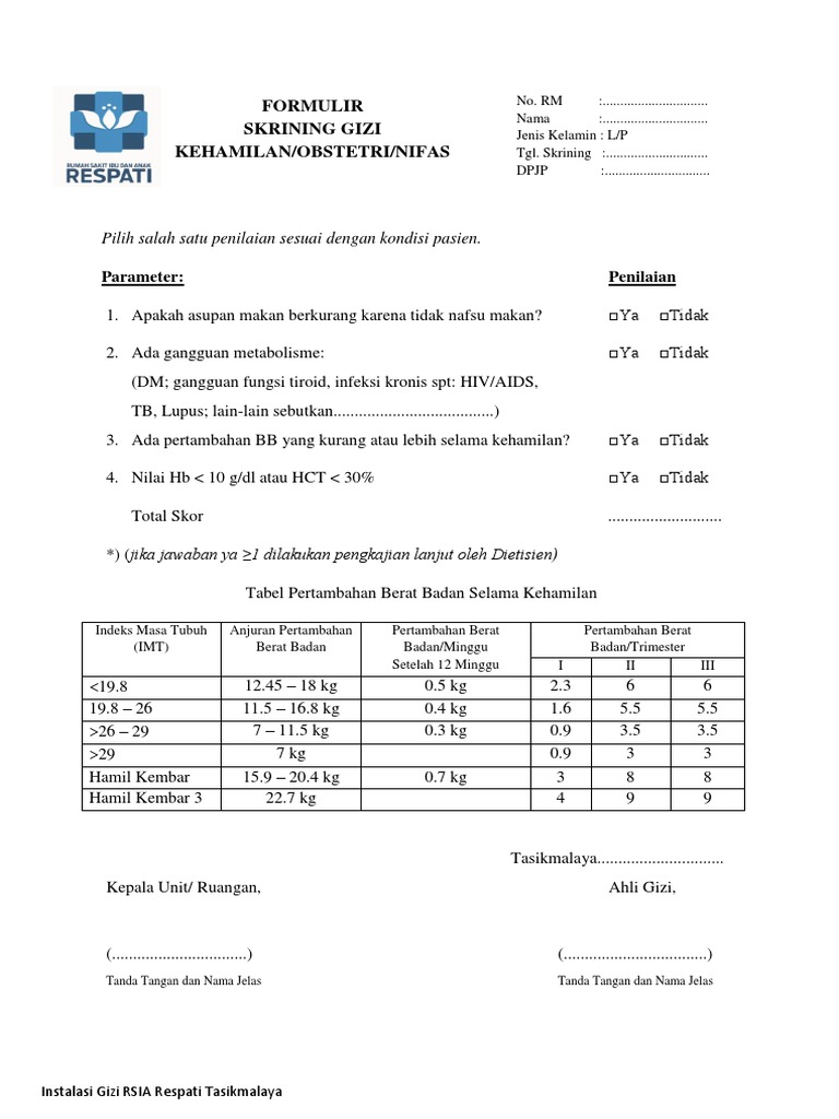 Formulir Skrining Ibu Hamil | PDF